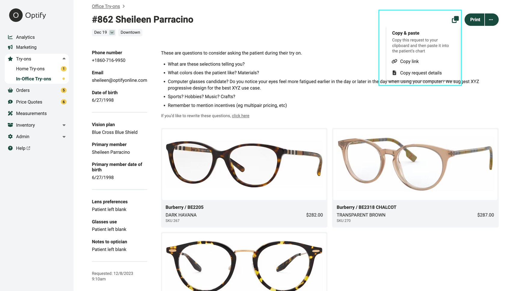 How to fulfill an office try-on request