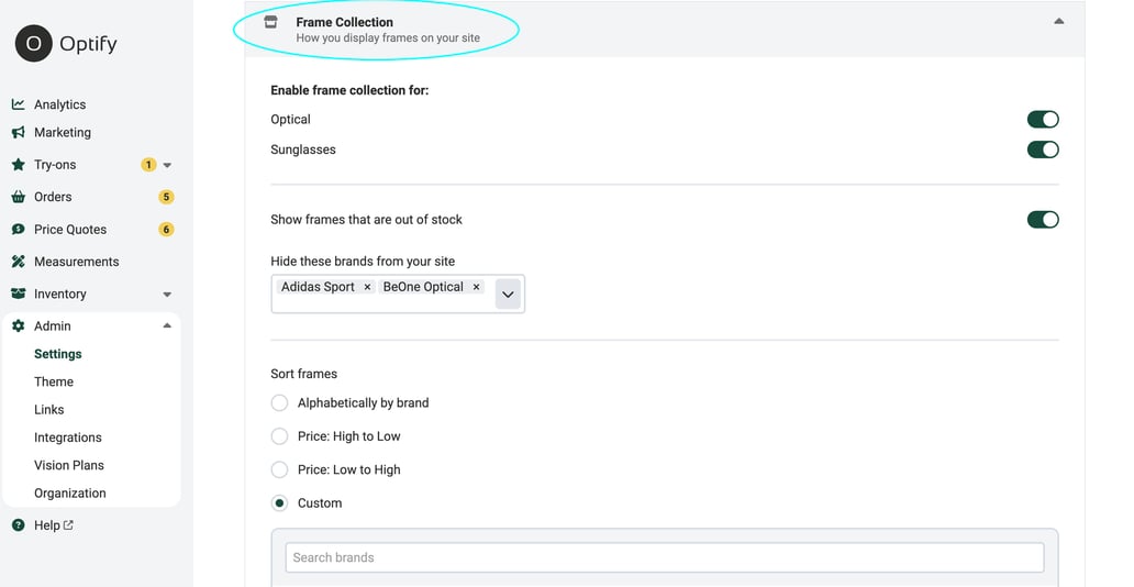 How to change the order frames are sorted