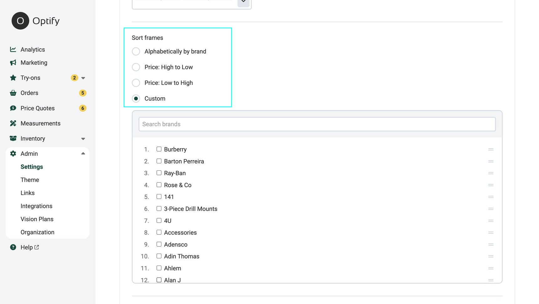 How to change the order frames are sorted